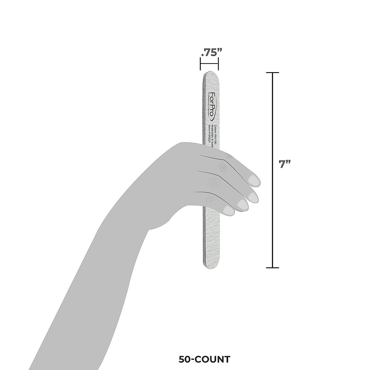 ForPro Zebra Foam Board, 100/180 Grit, Double-Sided Manicure Nail File, 7” L x .75” W 50-Count