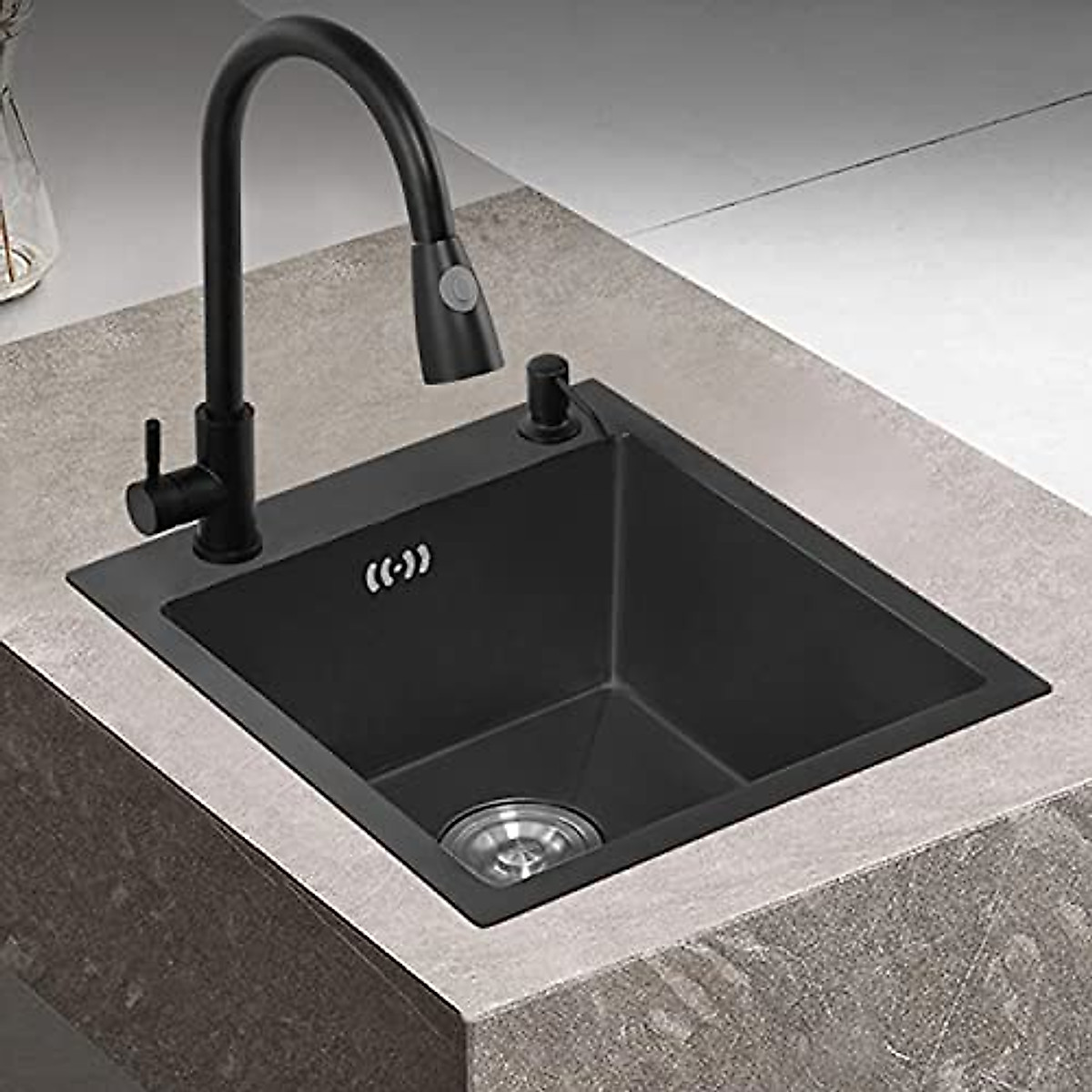 BybAgs Faucets Sink, Stainless Steel Dish Sink, Balcony Small Single Bowl Sink, Copper Hot and Cold Single Hole Faucet/a/45 * 30 * 22Cm