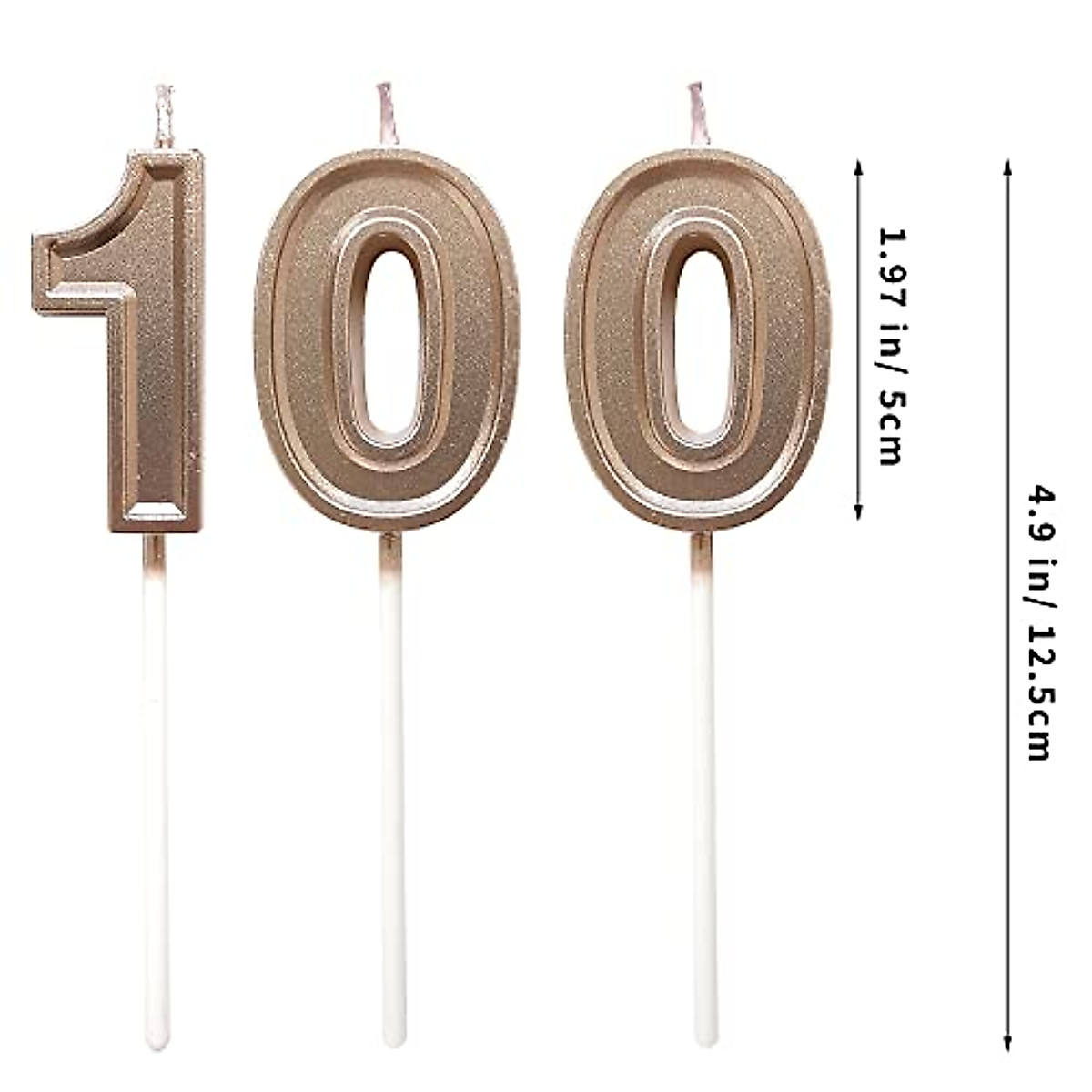 Rose Gold 100th Birthday Candles, Number 100 Candles for Cakes, Happy 100 Days or Years Cake Topper Numeral Candle for Birthday Anniversary Celebration Decoration Party Supplies
