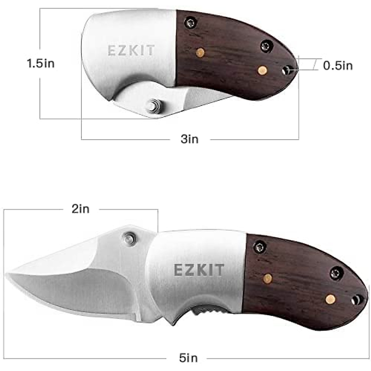 EZKIT Pocket Knife, Small Wood Handle 2in Blade Stainless Steel Everyday Carry Knife