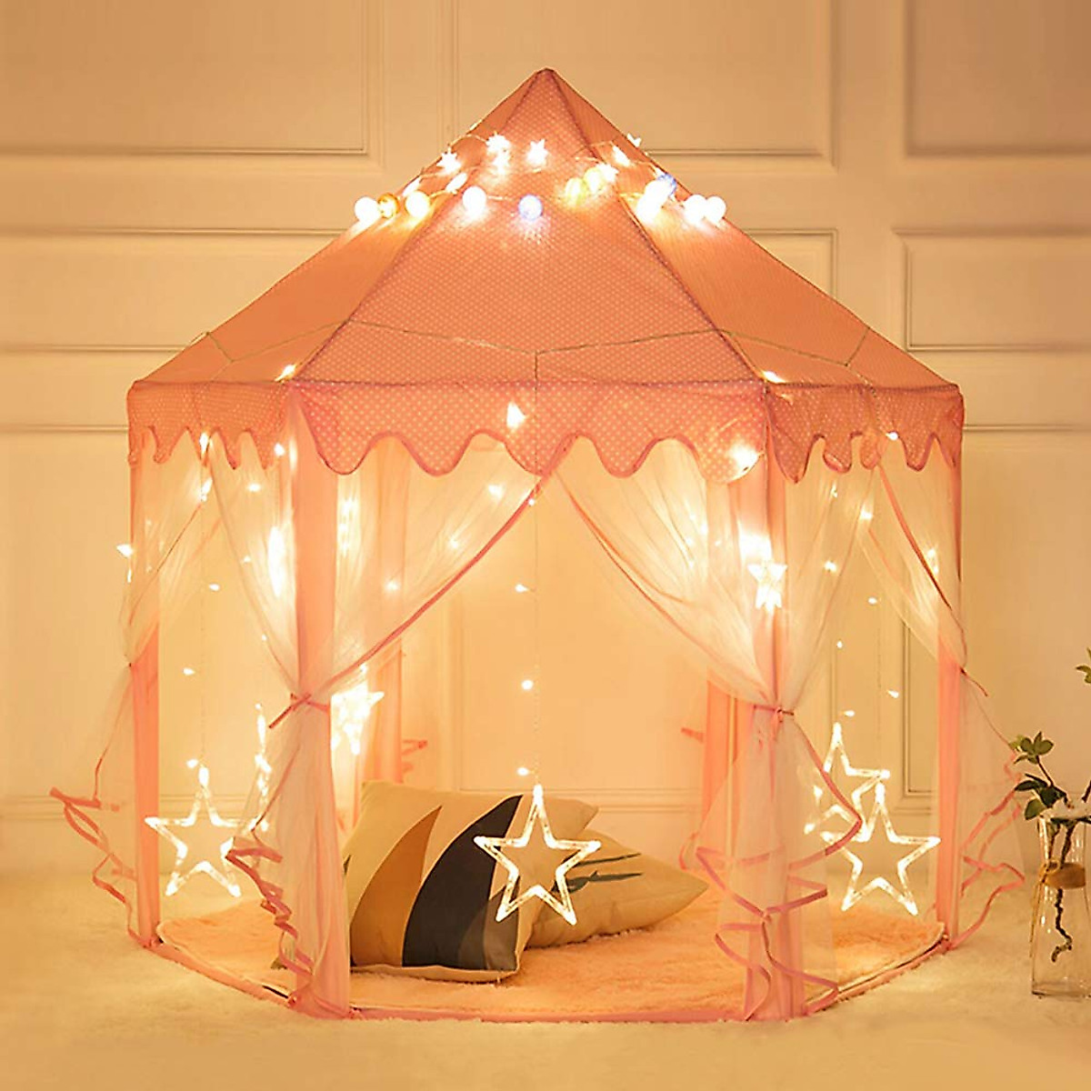 Senodeer Princess Castle Play Tent for Girls with Large Star Lights, Kids Toys Playhouse Gift Idea for Little Girls Indoor and Outdoor Games, Pink