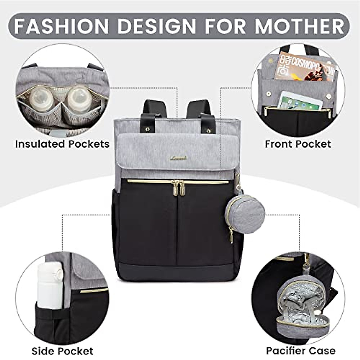 LOVEVOOK Diaper Bag Backpack,Diaper Bag Tote with Insulated Pockets,Baby Bag with Changing Pad,Baby Diaper Bag with Pacifier Case,Fashion Work Backpack for Women