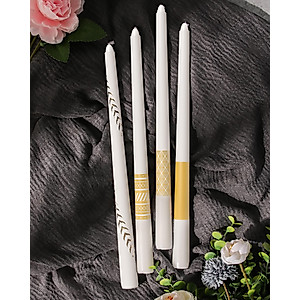12 Inch White Taper Candles with Gold Leaf, Dripless Tapered Candle Up to 9 Hour+ Burning Time, Unscented and Smokeless Handmade Gift for Events, Dinner, Home Decor, Christmas
