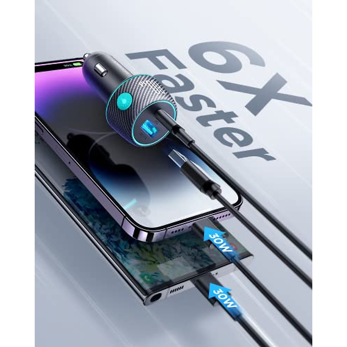 USB C Car Charger, 60W 2-Port Super Fast Car Charger Adapter, JOYROOM PD 30W & QC 30W & PPS 25W Fast Car Charger for iPhone 14/13/12, iPad Pro, Samsung Galaxy S22/21/Pixel 7/Moto/LG,7 Color Modes