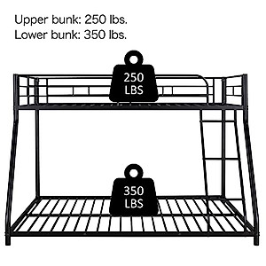 HUAYICUN Bunk Bed Twin Over Full Sturdy Steel Metal Bed Frame with Flat Ladder and Guardrail for Children/Teens/Adults (Black)
