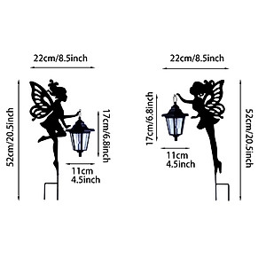 CHUANGFENG Metal Fairy Stake Solar Light Outdoor Decoration Garden Solar Fairy Stake Statues Decor with Solar Lanterns for Lawn Patio or Courtyard Decor 2 pcs