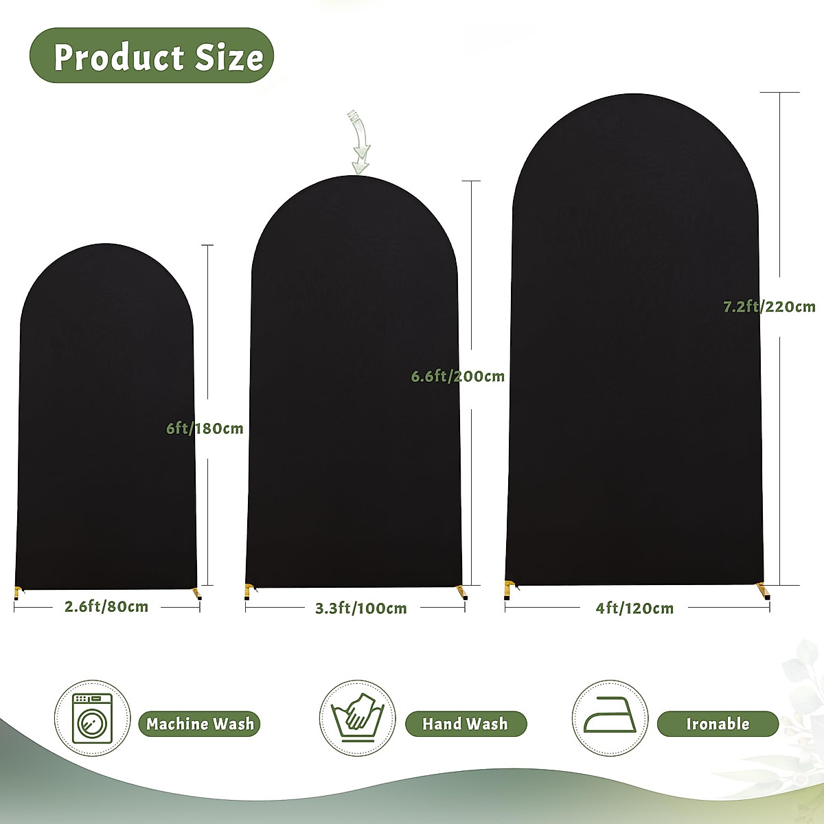 6.6FT Black Arch Cover, Spandex Fitted Black Wedding Arch Stand Covers Round Top Chiara Backdrop Cover for Birthday Party Ceremony Banquet Decoration