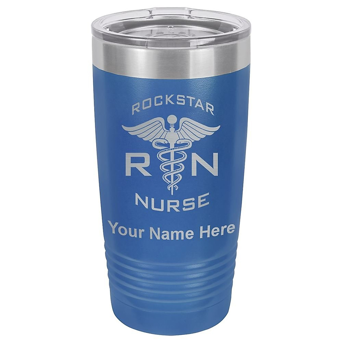 LaserGram 20oz Vacuum Insulated Tumbler Mug, RN Rockstar Nurse, Personalized Engraving Included (Dark Blue)