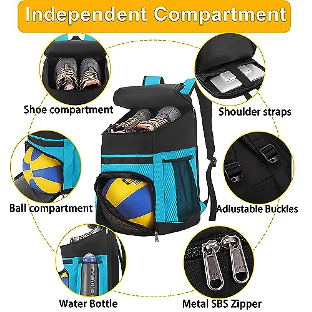 Hsmihair Basketball Backpack&Soccer Bag Youth Soccer backpack with Separate Ball holder & Shoes compartment, Best for Basketball, Volleyball,Football, Soccer,Gym,Swim Training.