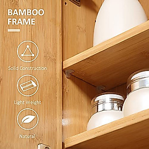 kleankin Bamboo Bathroom Medicine Cabinet, Wall Mounted Storage with Mirrors, Shelves, Natural