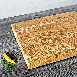 Larch Wood Canada End Grain Medium Cutting Board, Handcrafted for Professional Chefs & Home Cooking, 17-3/4" x 13-1/2" x 1-5/8" plus Larch Wood Beeswax and Mineral Oil Conditioner (1.6 oz/ 45g)