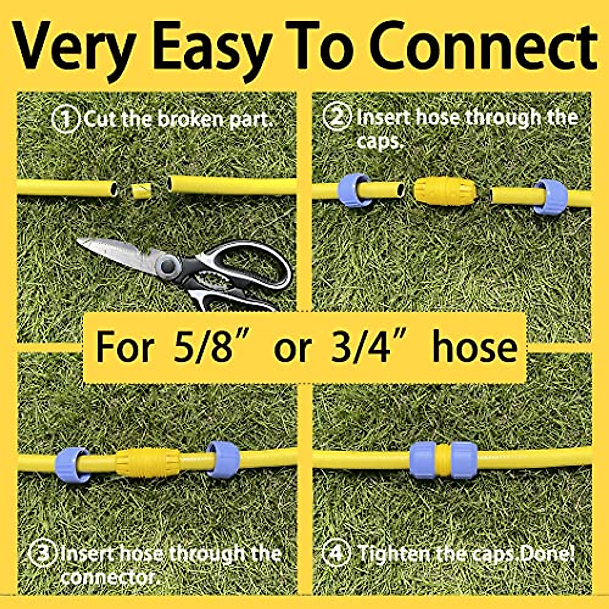 (5/8" or 3/4") Easy Garden Hose Repair Kit Hose Connector Hose Fitting Water Repair End Hose Mender Barbed Hose Extender Pipe Adapter 3 Sets Fit for 5/8 inch or 3/4 inch hose
