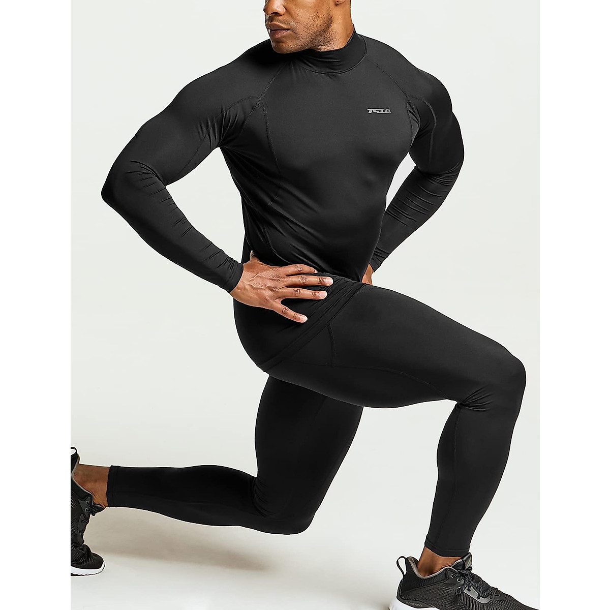 TSLA Men's UPF 50+ Mock Long Sleeve Compression Shirts, Athletic Workout Shirt, Base Layer for Water Sports, Athletic Mockneck Black, Small