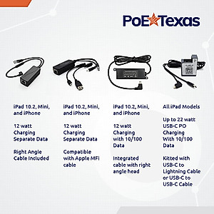 PoE Texas PoE Power and Ethernet Adapter for Apple Tablets and Phones for POS, Digital Signage, & More - 802.3af POE to 5 Volt Splitter - Extends Charging & Data Delivery Up to 328 Feet