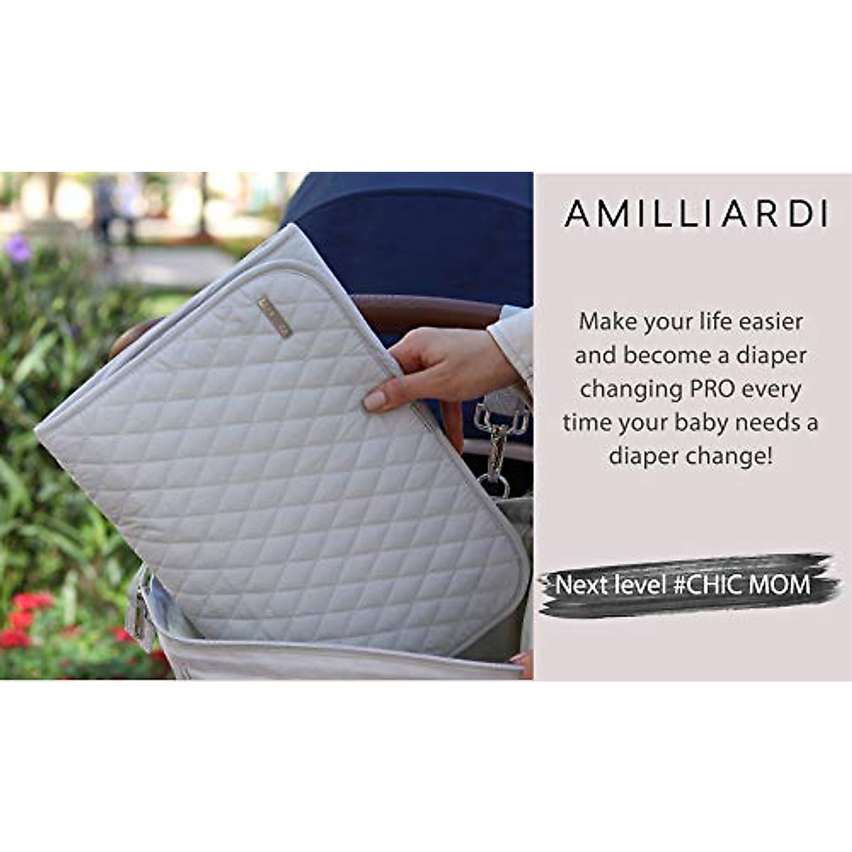 Portable Diaper Changing Pad Stylish & Chic by AMILLIARDI for Travel w/Baby, Infant & Newborn, Changing Mat Portable (Grey)