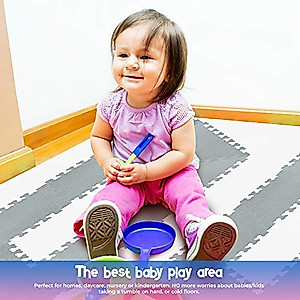 Red Suricata Playspot Foam Hexamat – Geo Interlocking Baby Play Mat - Baby Playmat for Kids, Infants & Toddlers – 79” x 60” or 74” x 63” Rubber Foam Floor Puzzle Mats Tiles (Ghost White/Grey