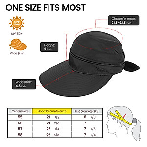 Simplicity Black Sun Hat 2 in 1 UPF 50+ Sun Protective Beach Visor Hat Garden Hats for Women Black