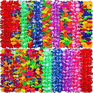 ADXCO 30 Pieces Hawaiian Leis Assorted Styles Leis Necklace Hawaiian Luau Tropical Flower Garland, Hawaiian Garland Party Decorations