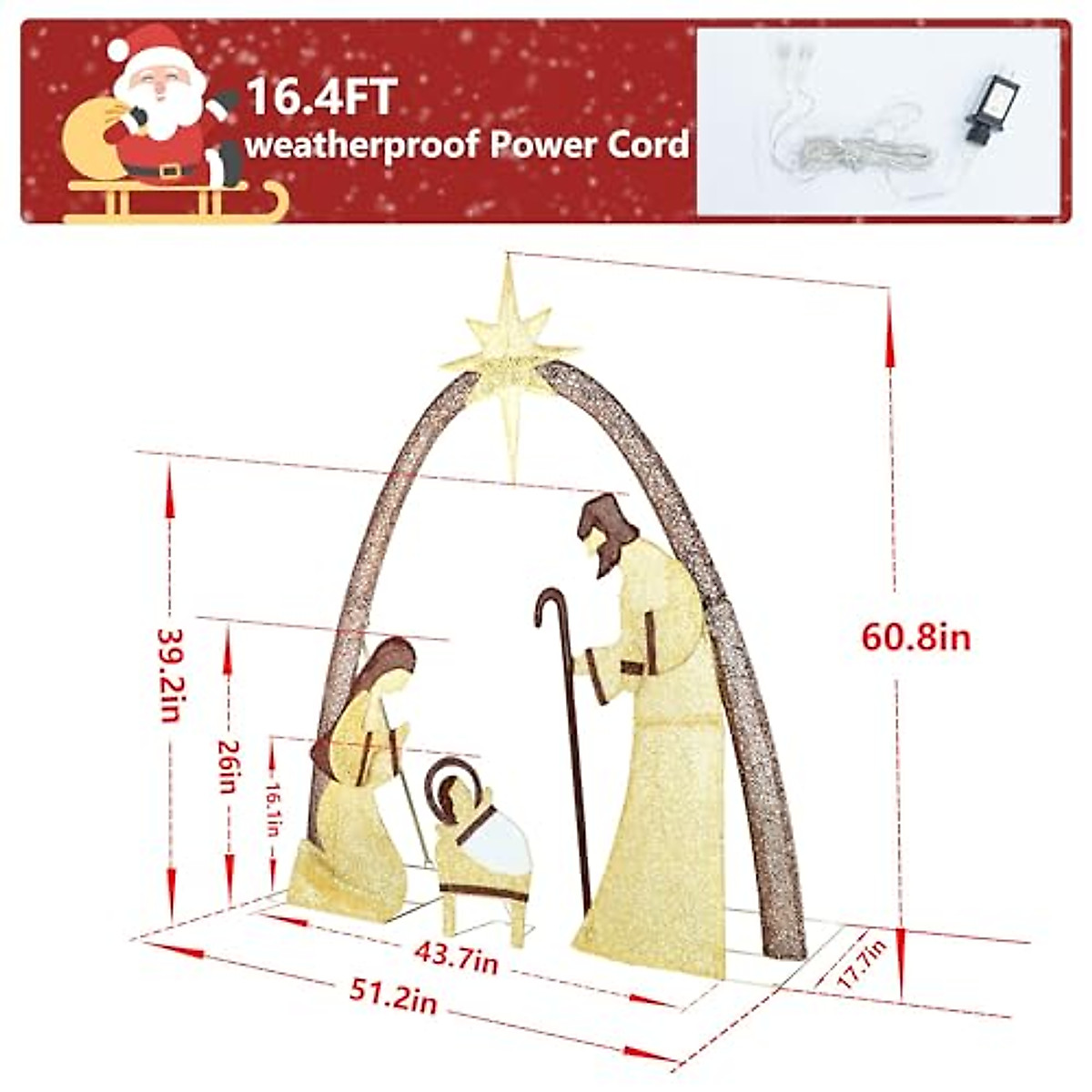 MUPATER Lighted Outdoor Christmas Decoration Nativity Scene, Lighted Christmas Yard Decor Set for Lawn and Home Holiday Party with Lights, Zip Ties and Ground Stakes, Gold