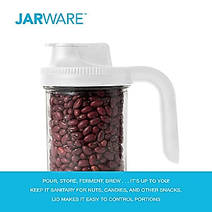 Jarware 82690 White Spout Mason Jar Lid with Handle, Wide Mouth, Set of 2