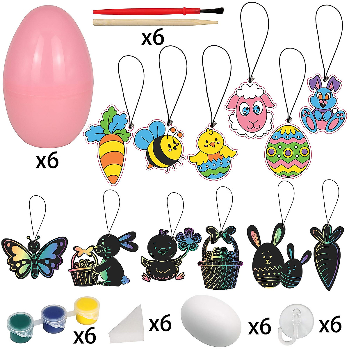 JOYIN 54 Pcs Easter Crafts Assortment Kit with Prefilled Easter Eggs Painting Kit Include Wooden Eggs, Suncatchers and Scratch Cards for Party Favor, Basket Stuffers Fillers