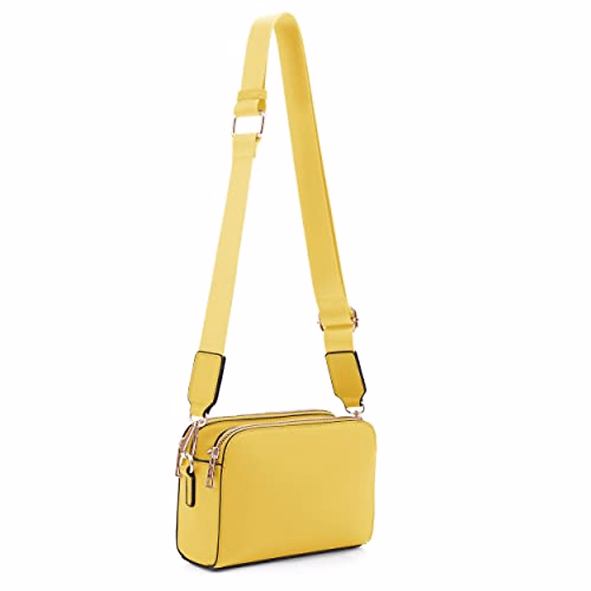 EVVE Triple Zip Small Crossbody Camera Bag with Wide Guitar Strap | Yellow