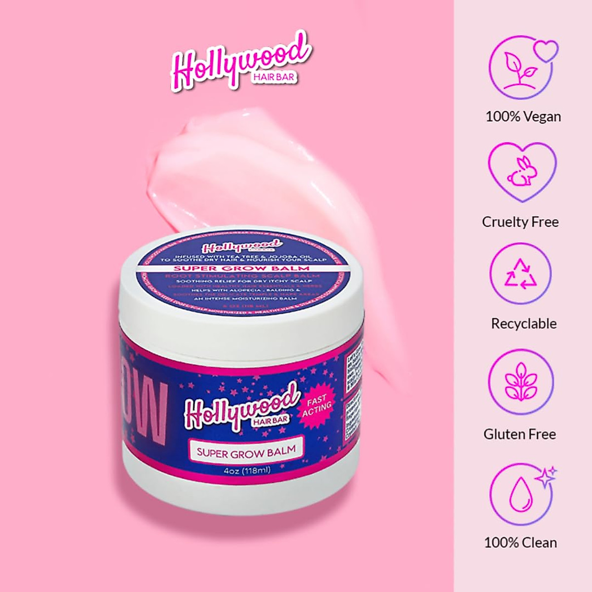 Hollywood Hair Bar Super Grow Scalp Balm - Revitalizing Scalp Balm, Vegan and Cruelty Free, 4 oz