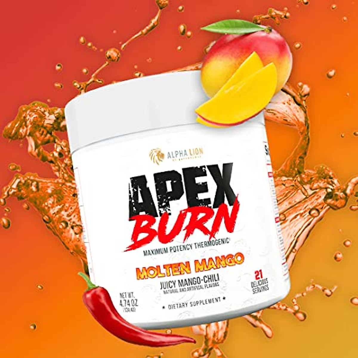 Alpha Lion Apex Burn Weight Loss Supplement, Workout Powder, Natural Thermogenic Calorie Burner, Fat Loss Support, Energy & Focus, Optimize Body Composition (21 Servings, Juicy Mango-Chili Flavor)