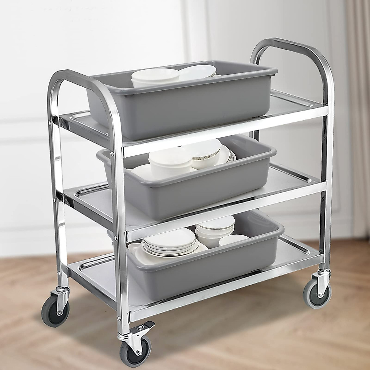 Inhouse 4-Pack Commercial Bus Tubs 13L, Plastic Bus Box/Tote, Grey