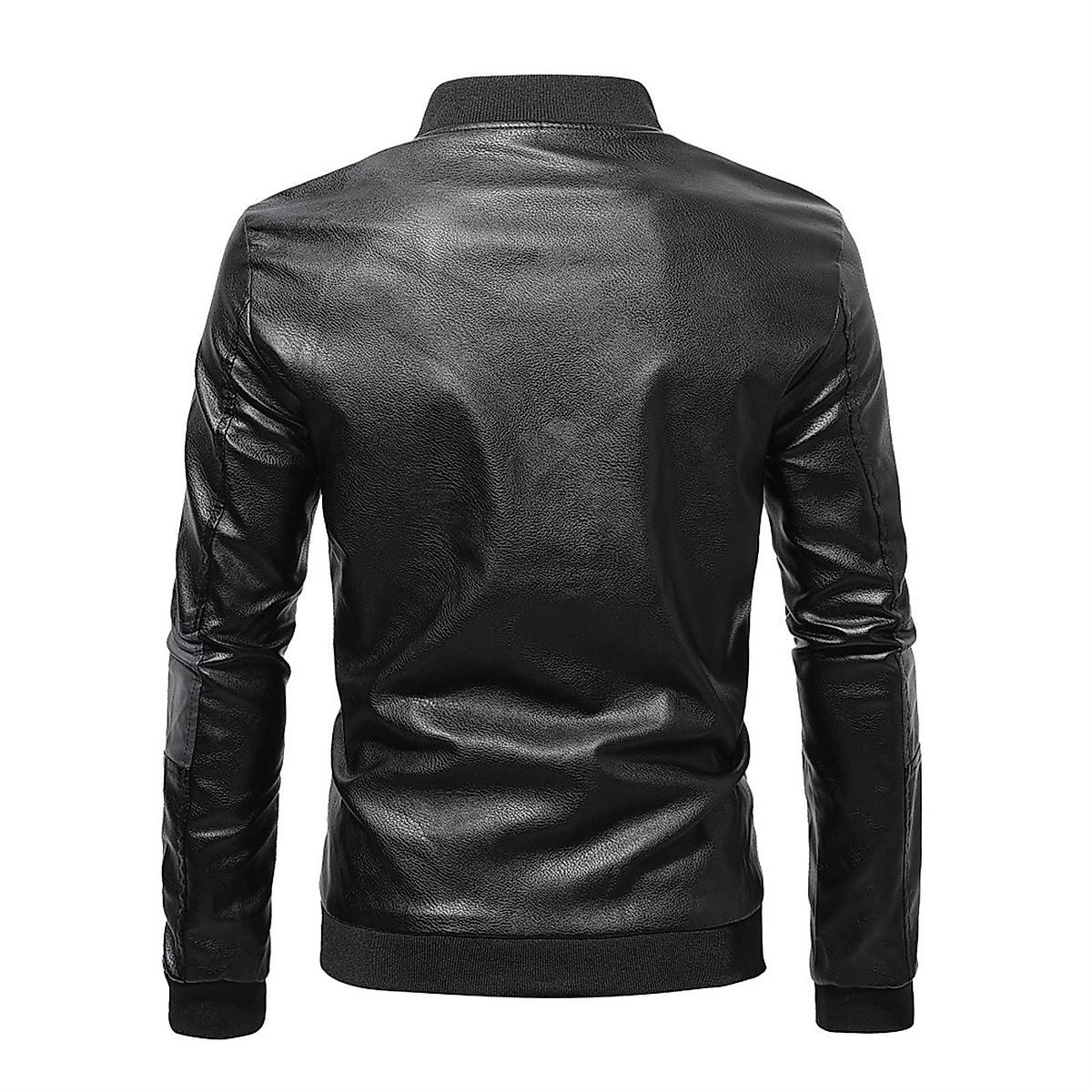 Maiyifu-GJ Men Stand Collar Leather Jacket Pu Patchwork Zip Up Bomber Biker Coat Lightweight Faux Leather Motorcycle Jackets (Black,5X-Large)