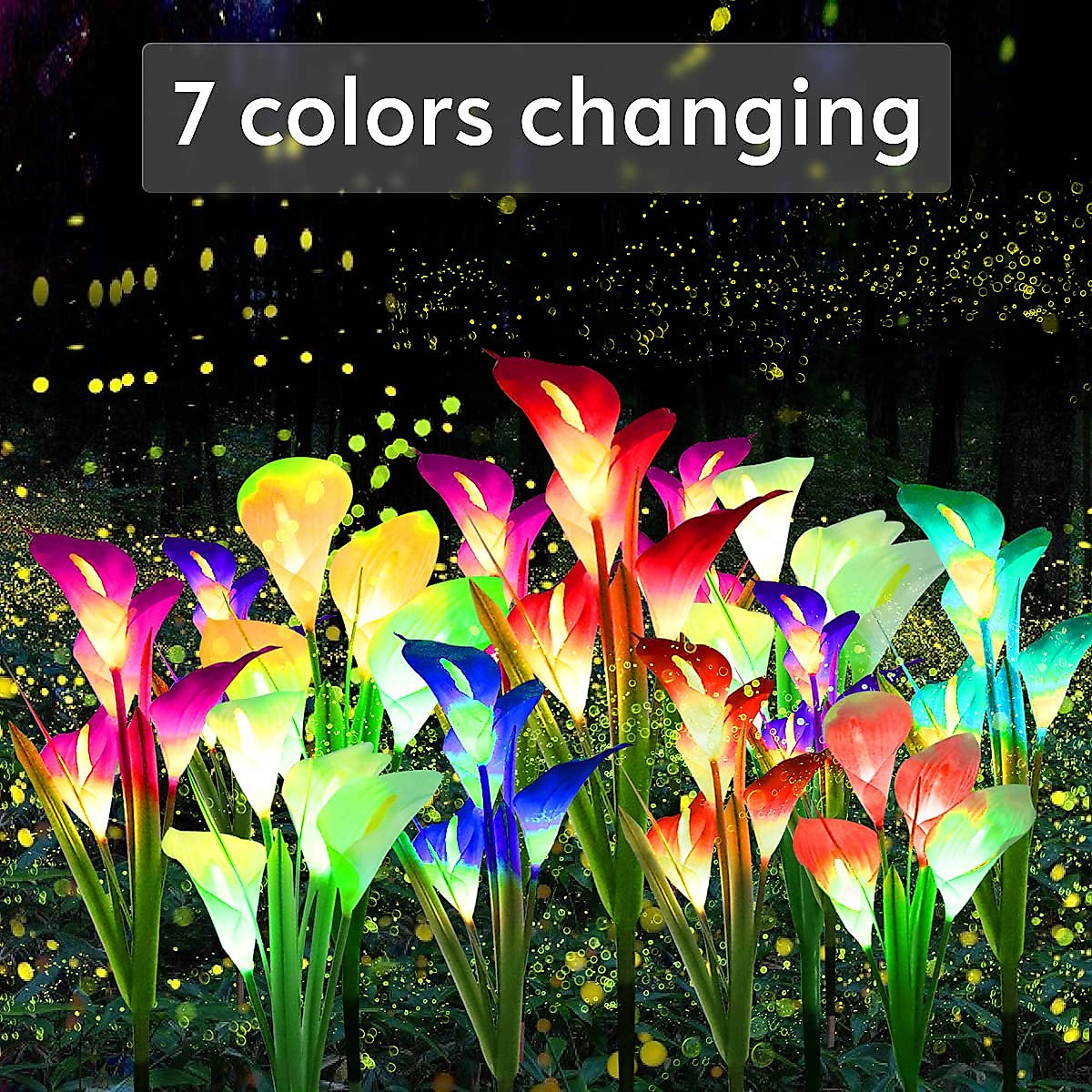WOSPORTS Solar Lights Outdoor Garden Stake Flower Lights, Multi Color Changing LED Lily Solar Powered Lights for Patio, Lawn, Garden, Yard Decoration (Solar Lights Outdoor 3Pack)