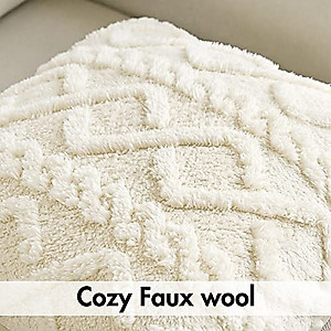 MIULEE Pack of 2 Decorative Faux Wool Throw Pillow Covers Soft Plush Fuzzy Short Fleece Square Patterned Cushion Cases Solid Pillowcases Couch for Bed Sofa Living Room 18 X 18 Inch Beige