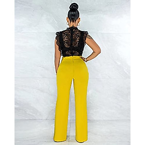 ThusFar Women Casual Wide Leg Long Pants Office Work Business High Waisted Straight Bootcut Leg Dress Pant Yellow S