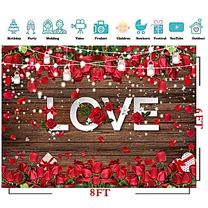 CYLYH 7X5FT Valentine's Day Backdrop Red Rose Wood Wall Background Love Wedding Bridal Shower Backdrops Mother's Day Party Banner Backdrops D808