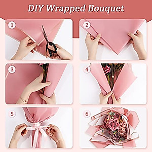 Whaline 30 Sheet Floral Wrapping Paper Folded Flat Pink Black White Waterproof Flowers Bouquet Packaging Paper with Rose Gold Border Double Sided Florist Packaging Paper for Wedding Birthday Flower Shop DIY Craft