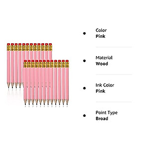 24 Pieces Small Pencils Half Pencils Golf Pencils with Eraser Easy to Hold Graphite HB Pencils for Baby Shower Bridal Shower Wedding Golf School Office (Pink)