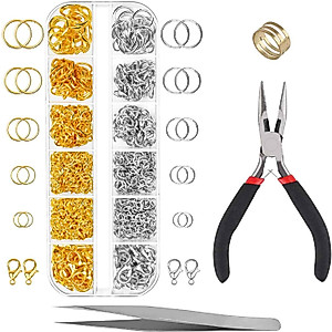 1200pcs Open Jump Rings and Lobster Clasps with Jump Ring Pliers, Perfect Jewelry Findings Kit for Jewelry Making Supplies and Necklace Repair