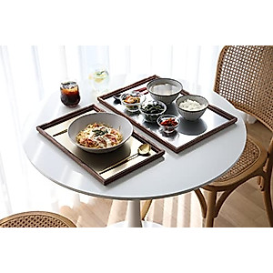 Vernox Large Serving Tray with Stainless Steel for Food, Rectangular Tray Platter with Walnut Wood Frame for Coffee Table, Kitchen, Party - Silver Color (Large)