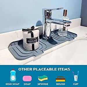 Luvitory Faucet Handle Drip Catcher Silicone Mat,Faucet Splash Guard,Sink Splash Guard Kitchen Faucet Sink Drying Mat Soap Sponge Accessories Sink Tray Bathroom Bar Countertop Protection Grey