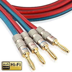 AutCreation Speaker Cable Wire with Banana Plugs,12AWG HiFi Pure Copper Speaker Cable Wire,99.9% OFC Copper,Gold-Plated Banana Tip Plugs,Red/Blue (3M(9.8ft))