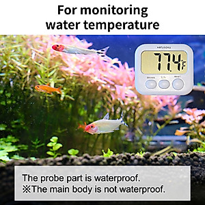 HATUSOKU Digital Thermometer with External Sensor, Magnet, Suction Cup, Water Thermometer, Aquarium, Refrigerator, Freezer (White)