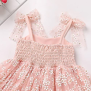 Baby Girls Sequin Polka Dot Tutu Dress Summer Sleeveless Backless Princess Birthday Party Dresses Toddler Little Girl First Communion Pageant Flower Bow Sundress Clothes Pink - Daisy 6-12 Months