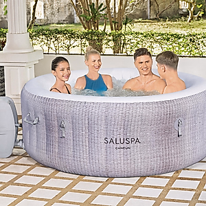 Bestway SaluSpa Cancun 71" x 26" Inflatable Hot Tub Round Portable Outdoor Spa with 120 AirJets and EnergySense Energy Saving Cover, Grey