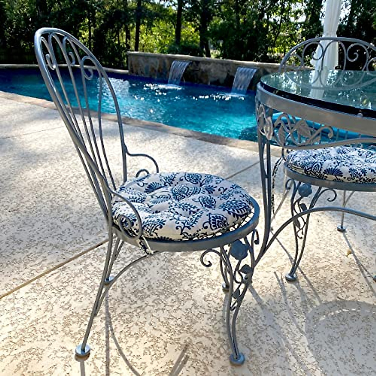 Barnett Home Decor Sylvan Navy Blue 16" Round Bistro Chair Cushions - Latex Foam Fill - Indoor/Outdoor : Fade Resistant, Water Resistant