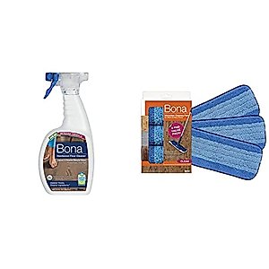 Bona Hardwood Floor Cleaner Spray - 32 fl oz & Microfiber Cleaning Pad, for Hardwood and Multi-Surface Floors, fits Family of Mops, 3 Pack