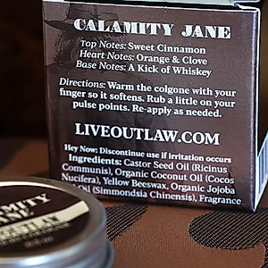 Spicy and Sweet Solid Cologne - Clove, Orange, Cinnamon, Whiskey Scent - Calamity Jane by Outlaw - Men's or Women's Cologne