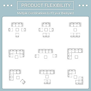 Crownland 7-Piece Outdoor Patio Furniture Sets, All-Weather Black Wicker Rattan Sectional Sofa, Modern Glass Coffee Table and Washable Seat Cushion with YKK Zipper (Dark Blue)