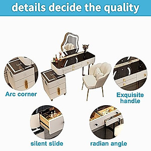 SKEPPYVanity Desk Set - Makeup Vanity with Wireless Charging Station and Bluetooth Speaker, Dressing Table with Mirror and Lights, Vanity Desk with Storage Cabinet and Chair for Bedroom,White 100cm