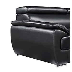 Blackjack Furniture 4571 Veal Collection Leather Upholstered Modern Living Room Loveseat, Black