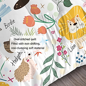 EDGZKO Comforter Set Cartoon Animals: Twin Size Cute Bedding Set for Kids Teen Girls Toddler Boys Kawaii Fox Bear Lion Flowers Soft Quilt Duvet Bed Sets 1 Comforter & 1 Pillow Case